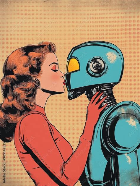 Harmony And Unification Of Technology And Human Feelings Kiss Between A Man And A Robot
