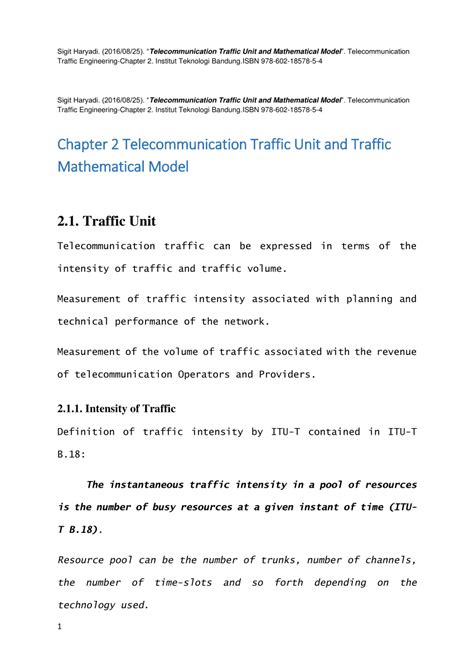 Pdf Telecommunication Traffic Unit And Traffic Mathematical Model