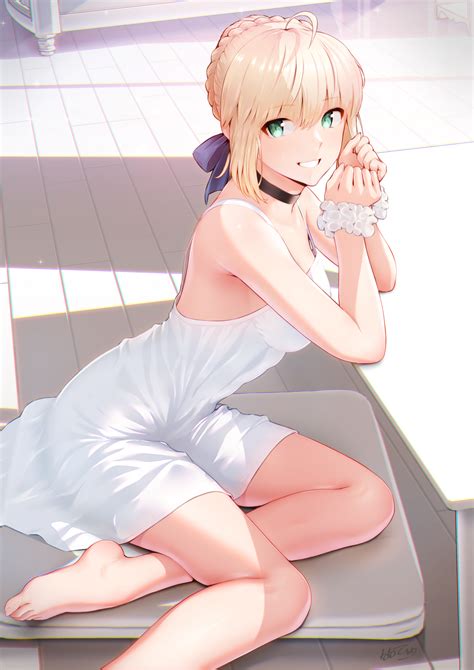 Rule 34 1girls Ahoge Artoria Pendragon Bare Shoulders Barefoot