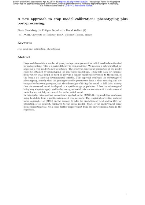 Pdf A New Approach To Crop Model Calibration Phenotyping Plus Post