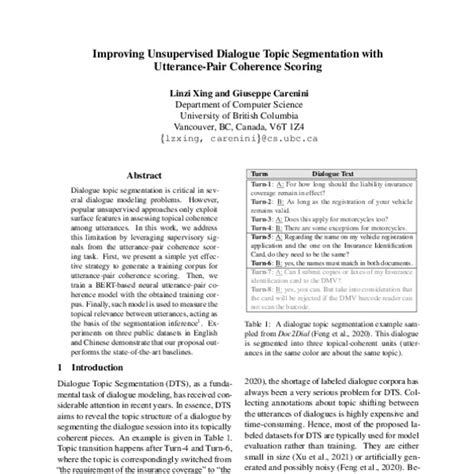 improving unsupervised dialogue topic segmentation with utterance pair