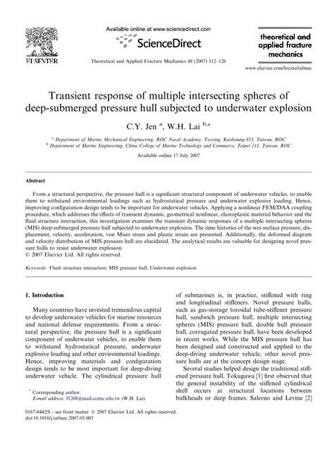 Pdf Transient Response Of Multiple Intersecting Spheres Of Deep Submerged Pressure Hull