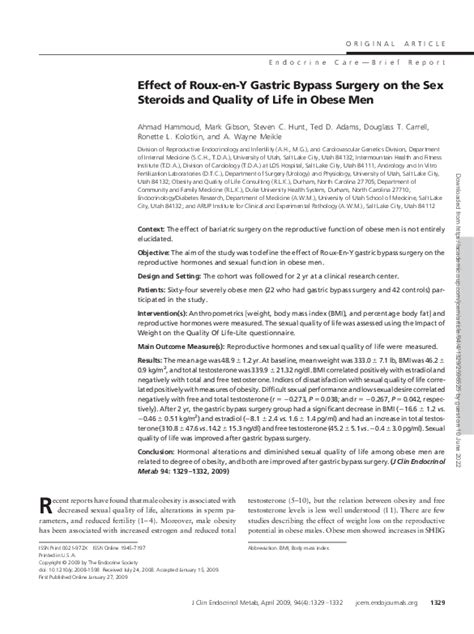Pdf Effect Of Roux En Y Gastric Bypass Surgery On The Sex Steroids