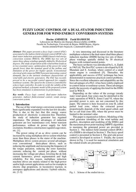 Pdf Fuzzy Logic Control Of A Dual Stator Induction Generator For Wind Energy Conversion Systems