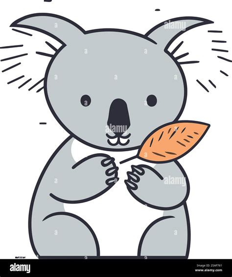 Cute Koala Holding A Leaf In His Hands Vector Illustration Stock Vector Image Art Alamy