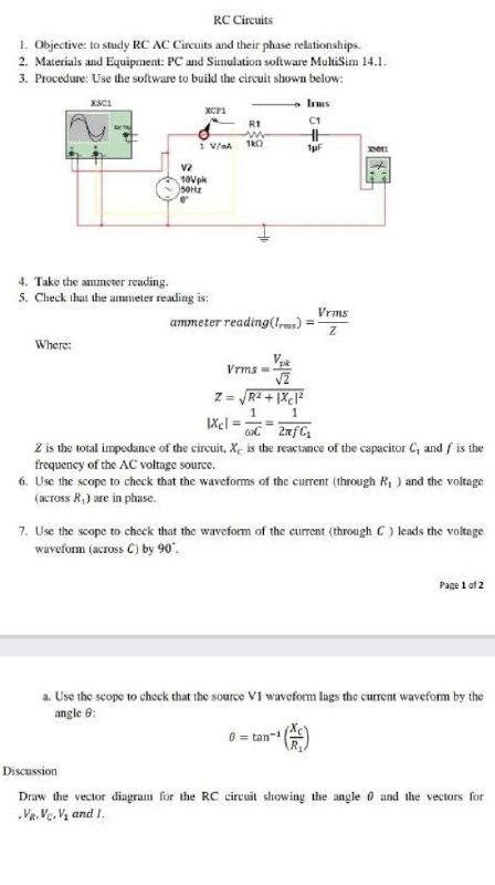 Solved RC Circuits Objective To Study RC AC Circuits And Chegg Com