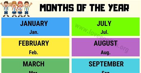 Months Of The Year Chart Uk