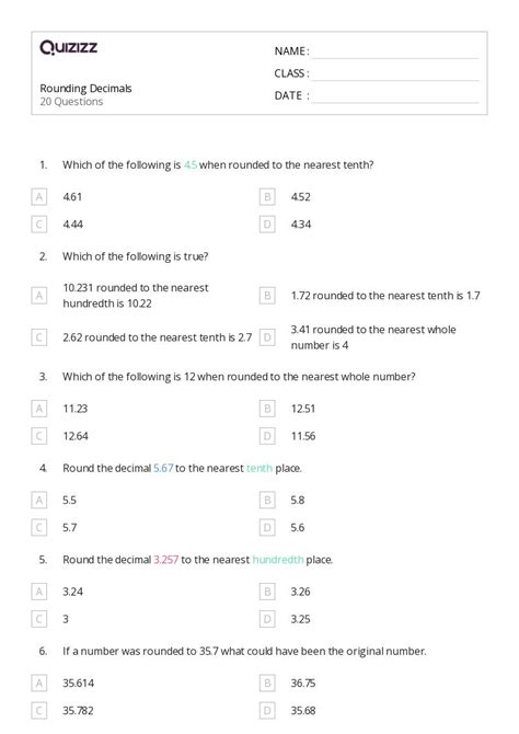 50 Rounding Decimals Worksheets For 5th Grade On Quizizz Free