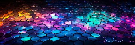Futuristic Hexagonal Neon Background Abstract Colorful Hexagon Pattern With Neon Lighting Stock