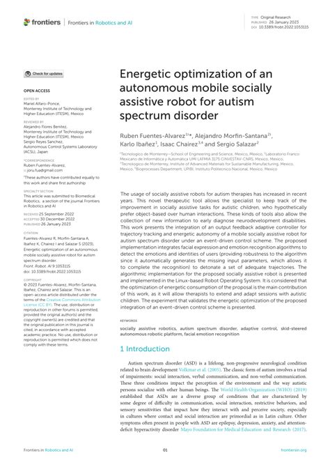 Pdf Energetic Optimization Of An Autonomous Mobile Socially Assistive Robot For Autism