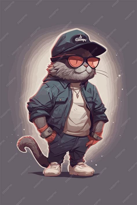 Een Cartoon Afbeelding Van Een Kat Met Een Hoed En Zonnebril Vector