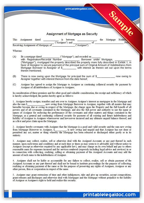 Free Printable Assignment Of Mortgage As Security Form Generic