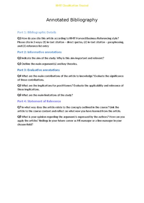 Annotated Bibliography Questions 1 Rmit Classification Trusted Annotated Bibliography Part