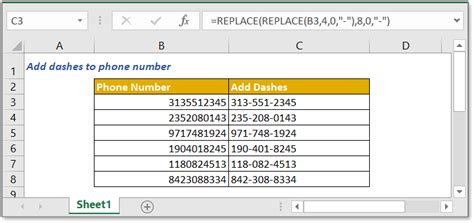 Excel Formula Add Dashes To Phone Numbers