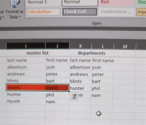 is there a way to compare two lists of names to find the ones that are