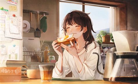Anime Girls Toast Coffee Eggs Bacon Hd Wallpaper Rare Gallery
