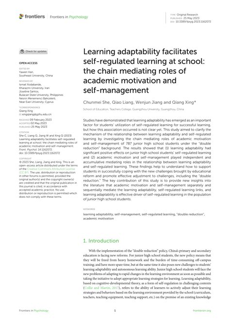 Pdf Learning Adaptability Facilitates Self Regulated Learning At
