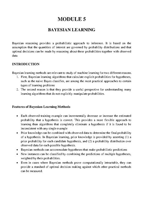Ml Unit 4 Machine Learning Notes Module 5 Bayesian Learning