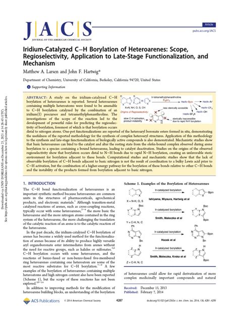 J Am Chem Soc 2014 136 11 4287 4299 Ir Borylation On Heterocycle Pdf Chemical