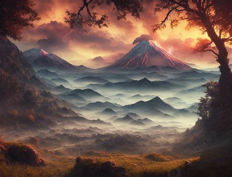 분화하는 화산 경치 좋은 풍경의 그림 산 분출 풍경 배경 일러스트 및 사진 무료 다운로드 Pngtree