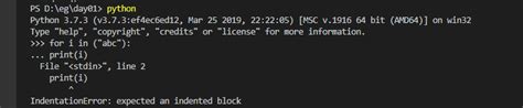 使用VisualStudioCode终端交互模式报错IndentationError expected an indented block