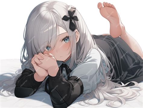Premium Photo Anime Girl Laying On Her Stomach With Her Hands On Her