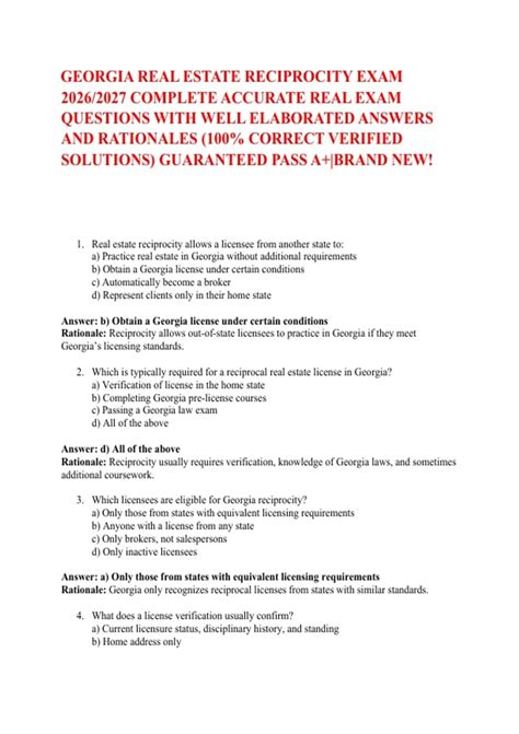 Georgia Real Estate Reciprocity Exam 20262027 Complete Accurate Real