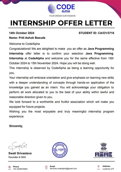 Priti Basude On Linkedin Internship Codealpha Javaprogramming Careerdevelopment