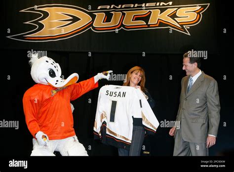 Team Mascot Wild Wing Points At Anaheim Ducks Owners Susan Samueli