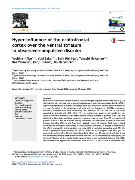 Pdf Hyper Influence Of The Orbitofrontal Cortex Over The Ventral Striatum In Obsessive