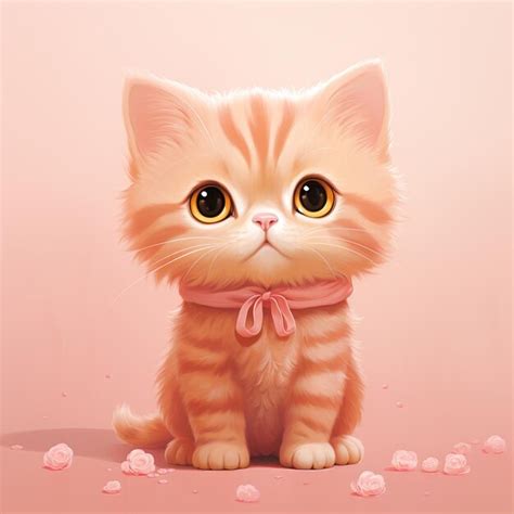 Premium Photo Cute Cat Cute Wallpaper In The Style Of Light Red And