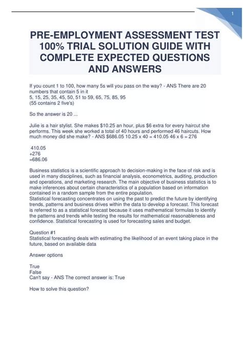 Pre Employment Assessment Test 100 Trial Solution Guide With Complete Expected Questions And