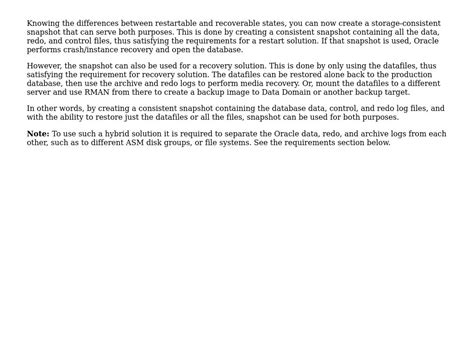 Create A Snapshot For Restart And Recovery Solutions Oracle Rac And