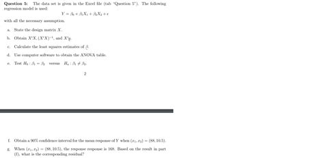 Solved Question 5 The Data Set Is Given In The Excel File