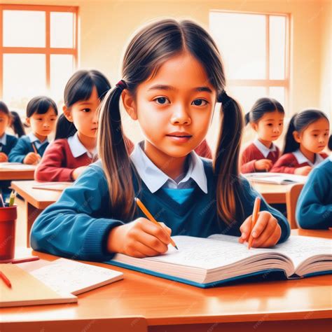 Premium Photo Cute Asian Schoolgirls In School Classroom Cute Asian
