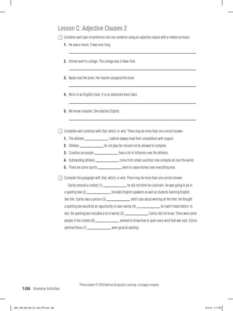 World English 3e Level 3 Grammar Activities Unit 8 Lesson C Pdf English Language