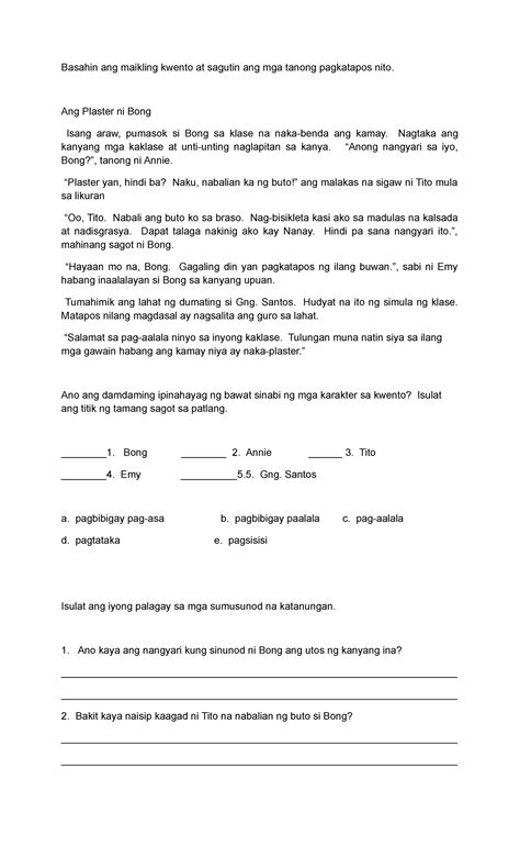 207545774 Basahin Ang Maikling Kwento At Sagutin Ang Mga Tanong