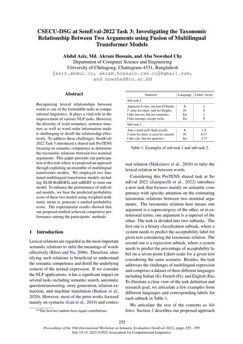 PDF CSECU DSG At SemEval Task Investigating The Taxonomic Relationship Between Two