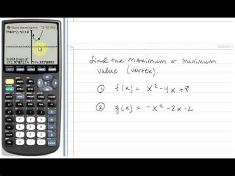 Finding The Vertex Maximum Minimum Of A Quadratic Function Using The TI YouTube