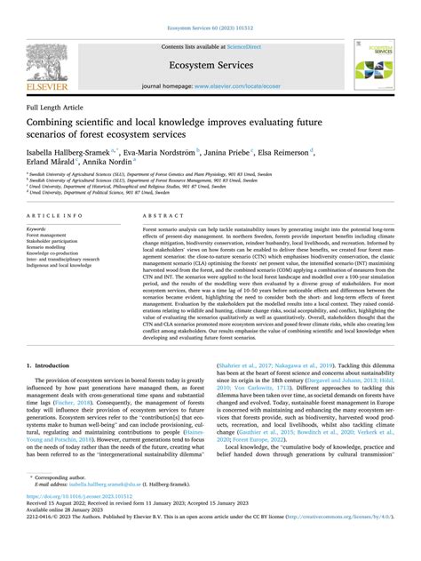 Pdf Combining Scientific And Local Knowledge Improves Evaluating Future Scenarios Of Forest