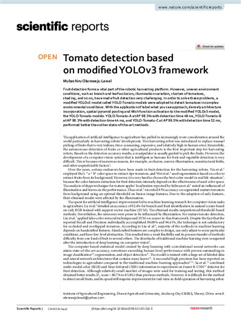 Pdf Tomato Detection Based On Modified Yolov3 Framework