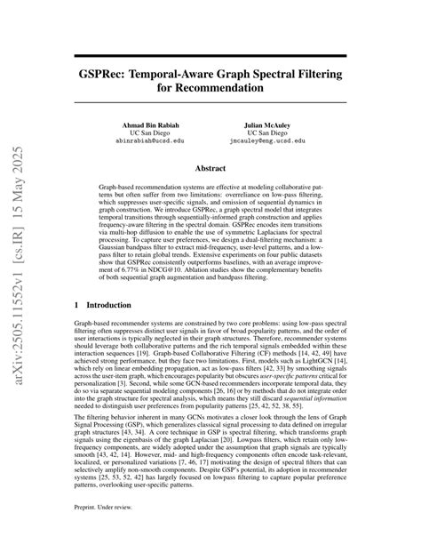 Pdf Gsprec Temporal Aware Graph Spectral Filtering For Recommendation