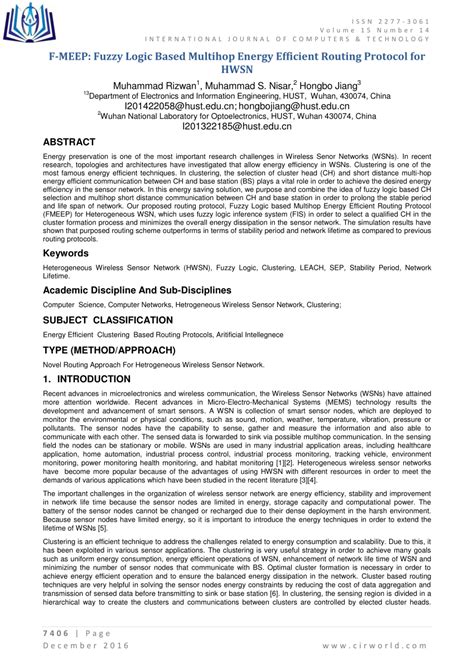 Pdf F Meep Fuzzy Logic Based Multihop Energy Efficient Routing