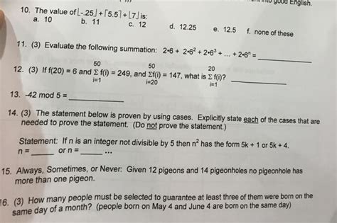 10 the value of 11 evaluate the following summation