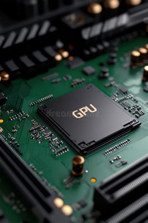 Close Up View Of A Gpu On A Complex Green Circuit Board With Intricate Electronic Components