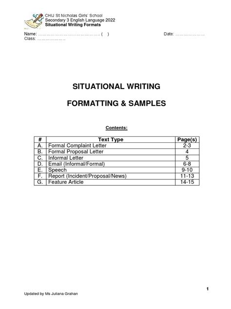 2022 Situational Writing Formatting And Samples Pdf