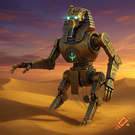 An Elaborate Golden Clockwork Robot With An Egyptian Pharaohs