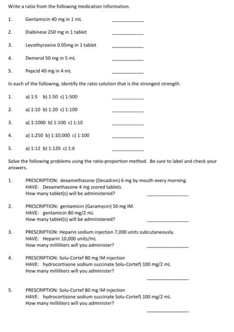 Solved Write A Ratio From The Following Medication