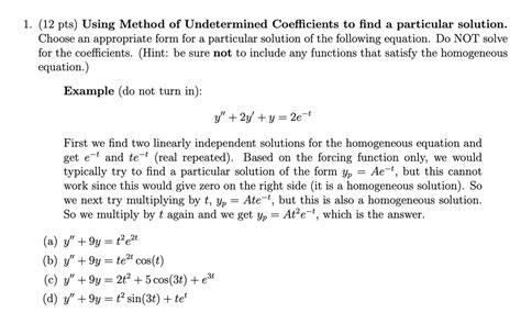 12 Pts Using Method Of Undetermined Coefficients To Find