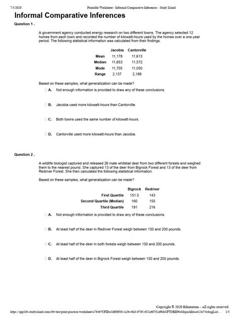 7sp4informal Comparative Inferences10q Pdf Quartile Median